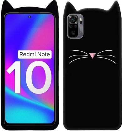 FancyArt Mi Redmi Note 10 Cover Dark Black Design Flexible Ear Cat ...