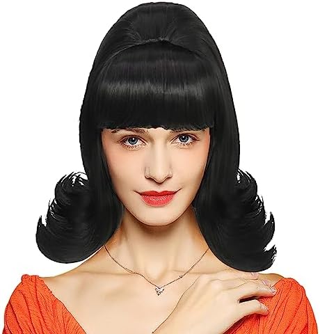 Amazon.com: IEBIYO Black Flip Wig Women 60s Wig Short Black Beehive Synthetic Hair Vintage 50s ...