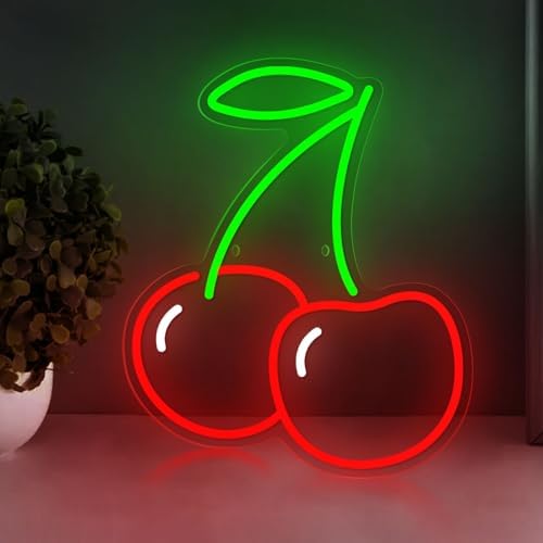 Cherry Neon Sign, Red Green Cherries Neon Lights, Cherry Neon Signs for ...
