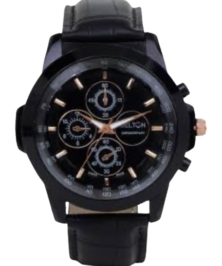 Buy DHRIYA Men's Delton Analog Dial Leather Strap Wrist Watch (Black ...