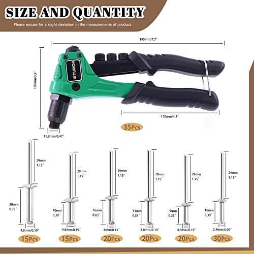 Wokape 121Pcs Rivet Gun with Aluminum Blind Rivets Assortment Kit ...