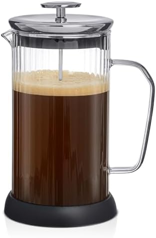 JoyJolt Fluted French Press Coffee and Tea Maker Set, 33.8oz Stainless ...