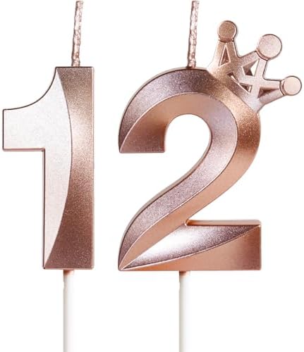 Amazon.com: 12th Birthday Candles for Cake, Number 12 Rose Gold Candles ...