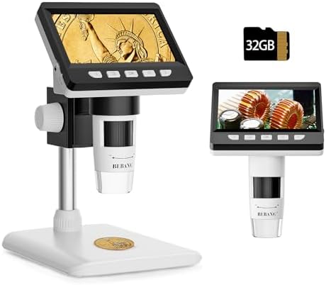 BEBANG 4.3" LCD Digital Microscope 1000x for Adults, 1080P Coin ...