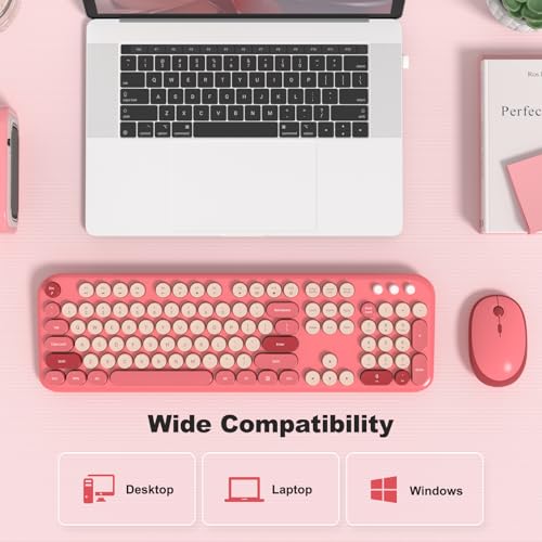 KNOWSQT Wireless Keyboard and Mouse Combo - Lovely Red 2.4G Full-Sized ...