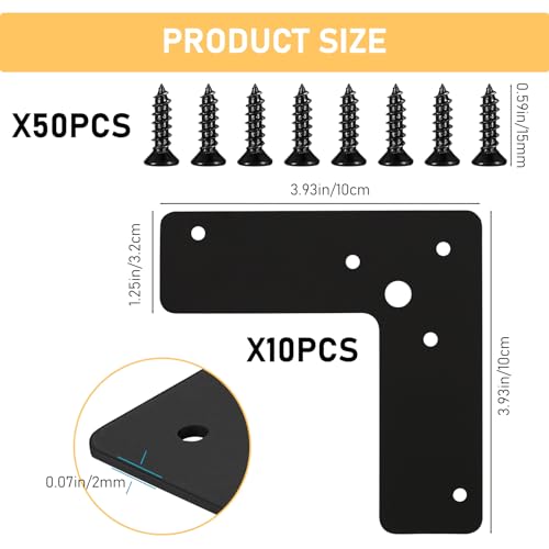 Flat Angle Connectors, 10 Pcs Flat L-Shape 90 Degree Angle Brackets ...