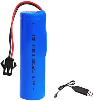 3.7V 800mAh Li-ion Battery Pack RC Replacement Rechargeable 14500 ...