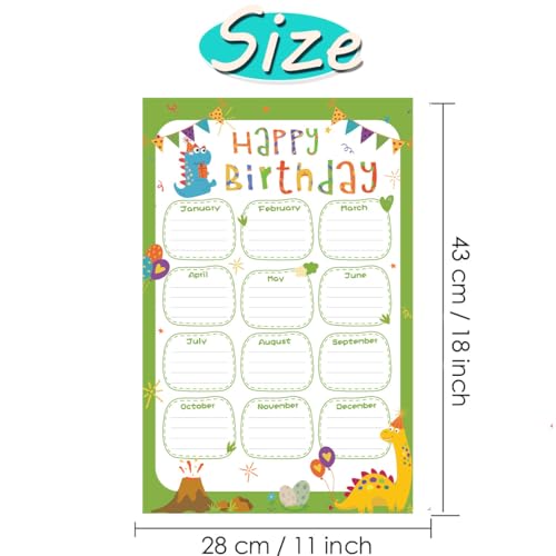 Snapklik.com : Dinosaur Birthday Chart Poster, 17 X 11 Inch, Classroom ...