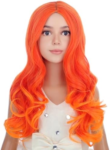 Amazon.com: PATTNIUM Kids Girls Flame Fire Wig Long Wavy Curly Orange ...