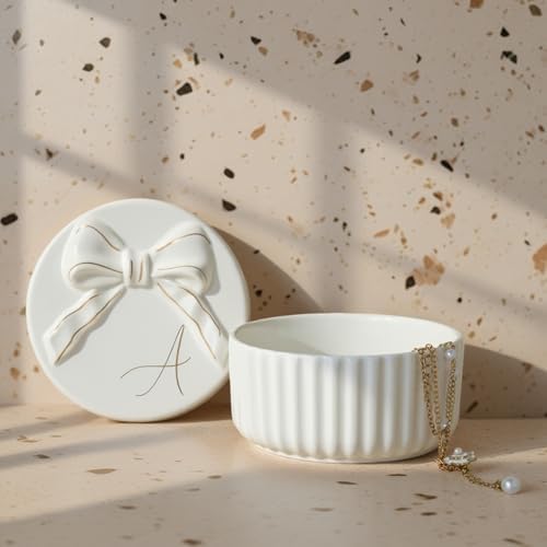 Amazon.com: COLLECTIVE HOME Monogram Ceramic Jewelry Box with Bow ...