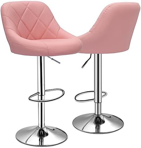 Amazon.com: Yaheetech Pink Bar Stools Set of 2, Adjustable Velvet ...
