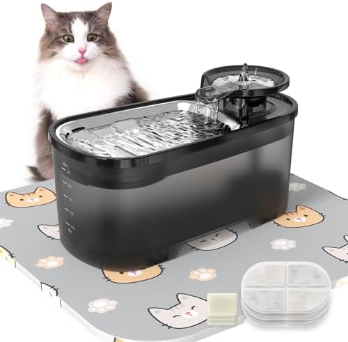 VEGREM Cat Water Fountain 2.5L, Silent Cat Fountain with Activated ...