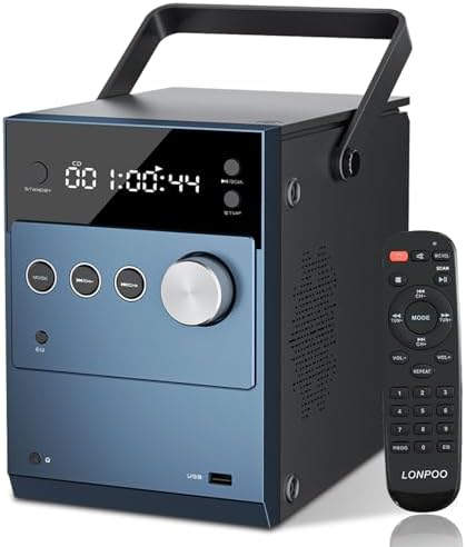 Amazon.com: LONPOO Portable Boombox CD Player | 20W Compact disc ...