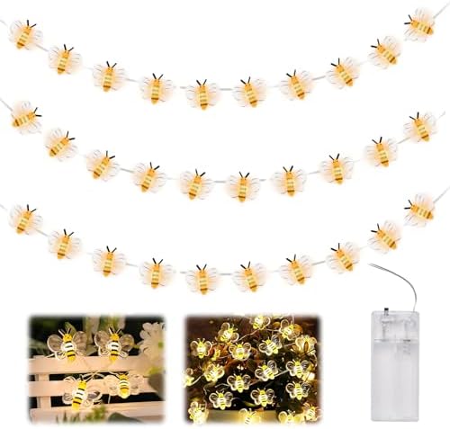 Bee String Lights Decor, 10ft 30 LED Battery Operated Bee Fairy Lights ...