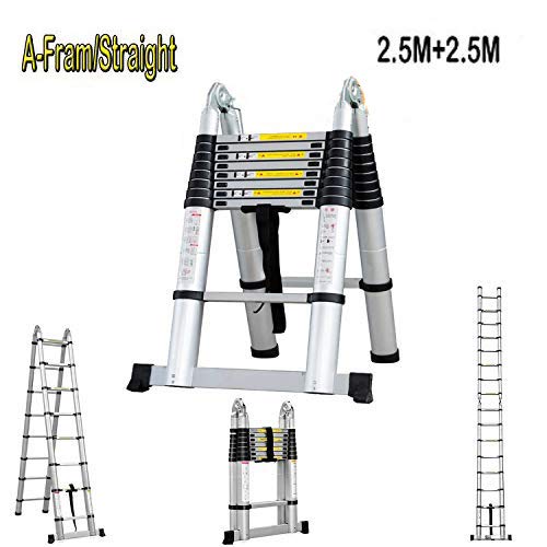 Buy 5M Telescopic Ladder Aluminum A-Frame Steps Extendable Ladders ...