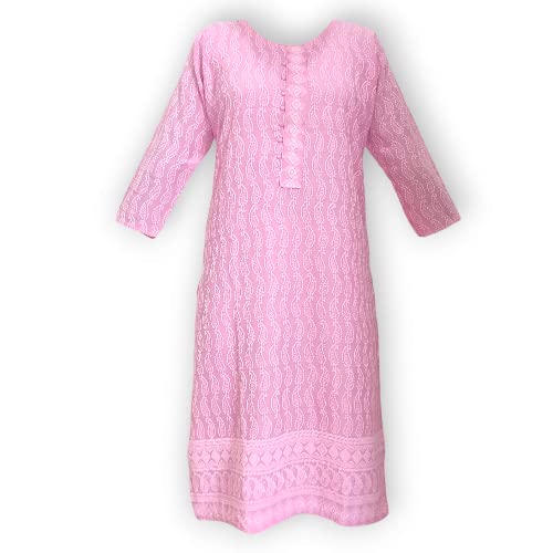 Buy Persona Chikankari Embroide Pink Kurti for Women, Pink Chicken ...