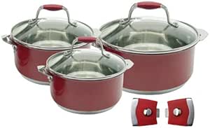 Amazon.com: aubecq Chromatic 4-Piece Stainless Steel Pot Set, Red ...