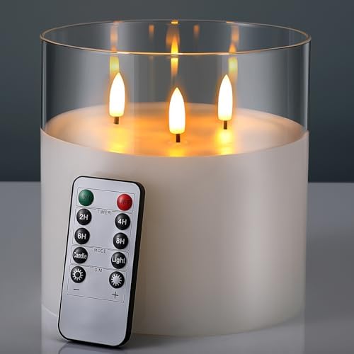 Retisee 6'' x 6'' Extra Large Flameless Candles, 3 Wick Glass Large ...