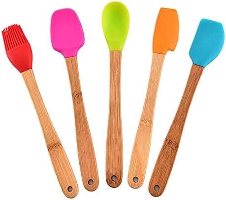 Amazon.com: Wood Handled Mini Spatula Mini Silicone Baking Spatulas Set ...