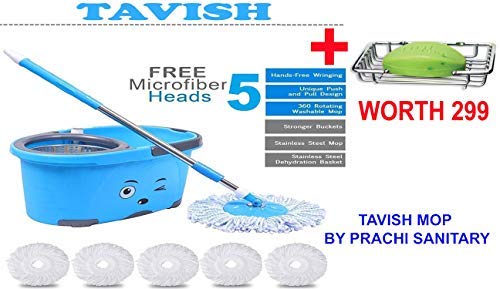 TAVISH Double Drive Hand Pressure Stainless Steel Mop with 5 Microfiber ...