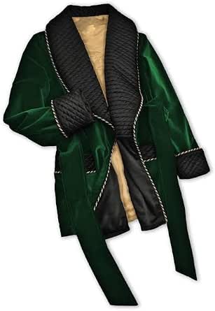 THE FAM STUDIO Dark Green Velvet Smoking Jacket With Quilted Silk Shawl ...
