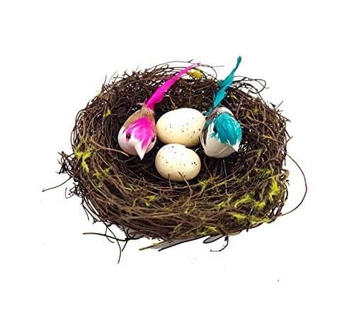 Just Flowers Natural Wood Nest with Artificial Mini Birds and 2 Eggs ...