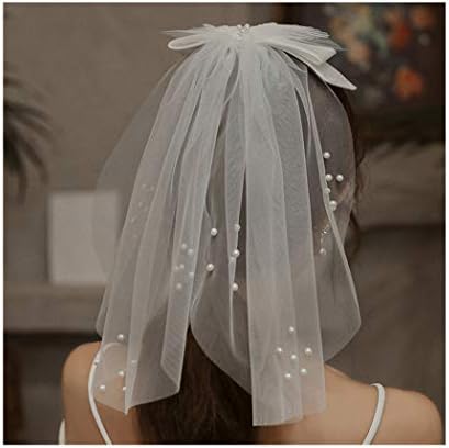 Amazon.com: JONKY Wedding Bow-Knot Veil White Pearl Hair Clip Tulle ...