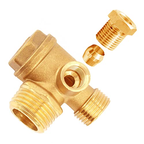 Uenede Solid Brass 3-Port Air Compressor Check Valve M10*1 x G3/8" x G1 ...
