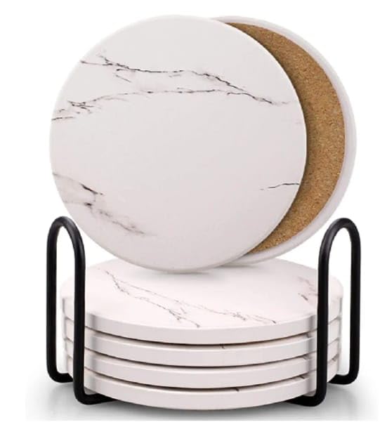Coasters for Drinks| Absorbent Ceramic Stone Coasters Set of 6 with ...