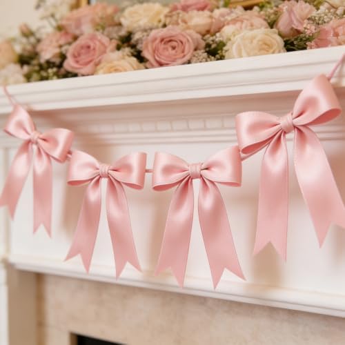 Amazon.com: 1 String Pink Bow Garland Banner Decorations, Pre-Strung ...