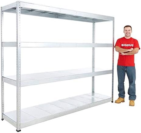 BiGDUG Heavy Duty Racking 198cm High 4 Tier Galv Shelving Steel Shelves ...