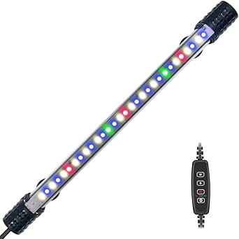 VARMHUS Submersible LED Aquarium Light with Timer, Auto On/Off Dimming, 3 Light Modes, 4-Color ...