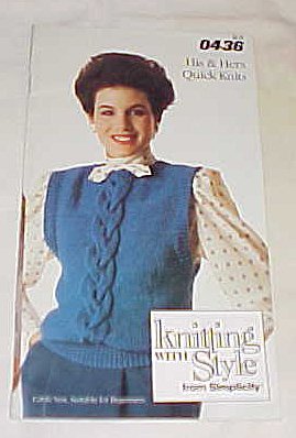 Knitting With Style By Simplicity 0436 His & Her Quick Knits Craft ...