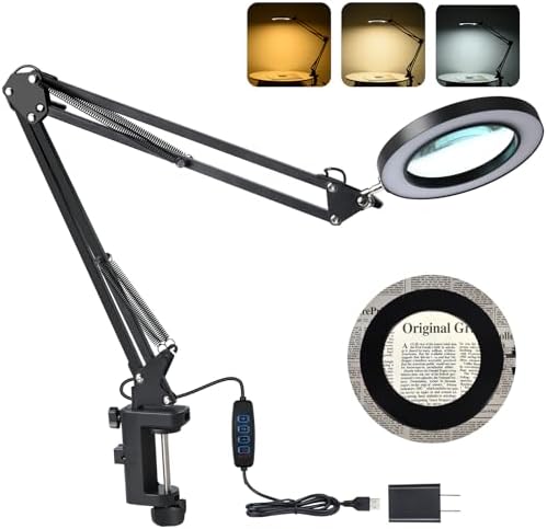 Amazon.com: LED Magnifier Desk Lamp with Stand, 3 Color Modes ...