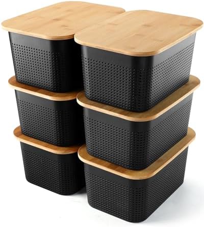 Amazon.com - Plastic Storage Baskets with Lid - Plastic Storage ...