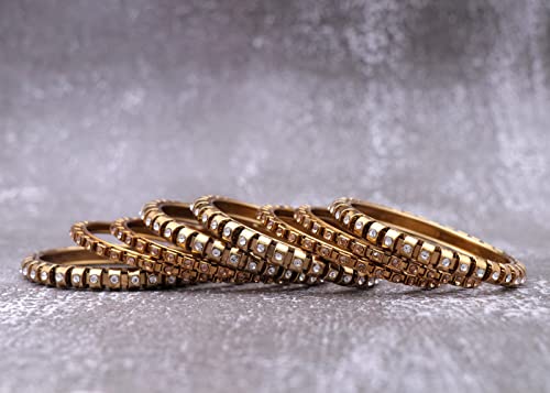 Buy Shivarth Bangles Set Golden Color With Crystals Stone Kade Set For ...