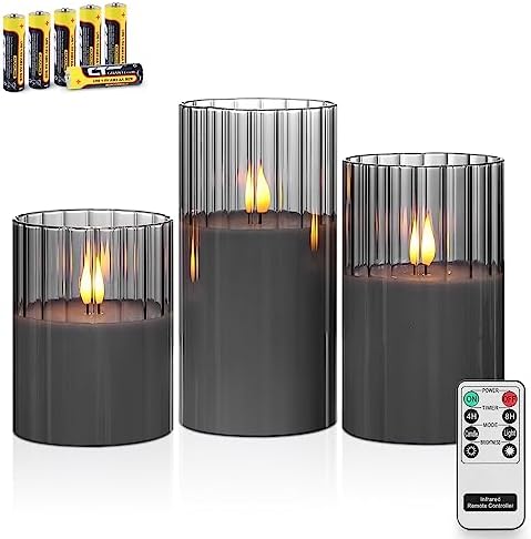 Rhytsing Smoked Ribbed Glass Battery Operated LED Candles with Remote ...