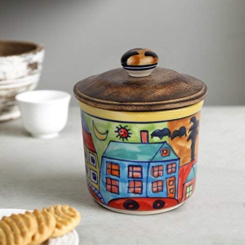 Buy India Meets India Ceramic Airtight Container/Jar w/Wooden Lid ...