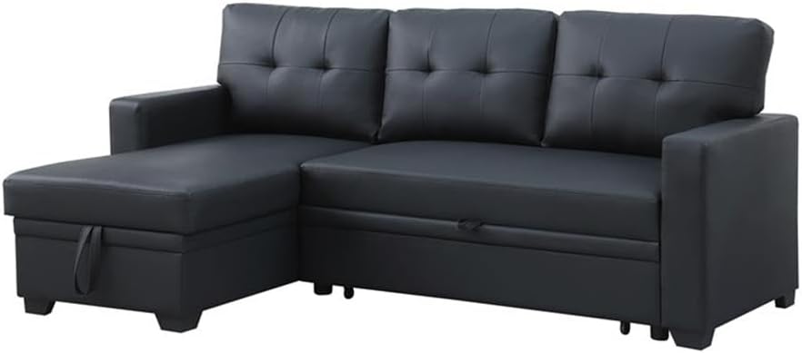 Amazon.com: Devion Furniture L-Shaped Polyester Fabric Reversible, Easy Convertible Pull-Out ...