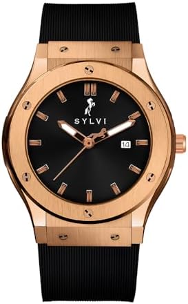 Buy Sylvi Majestic Analog Watch for Men | Black Silicone Strap | Waterproof Timepiece | Rosegold ...