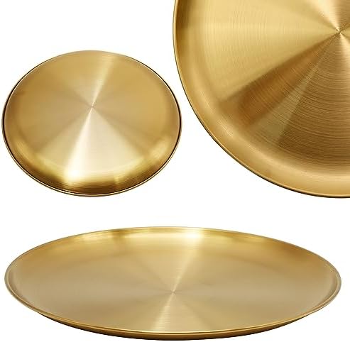 Amazon.com: DUZFOREI 12 Inch Korea Gold Plates Pizza Pan Set Round ...
