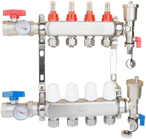 WHK Pex Manifold with Valves 4 Loop Stainless Steel Floor Heat Manifold ...
