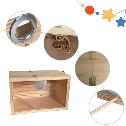 LATRAT Budgies Nesting Box Transparent Design, Natural Wood Bird House ...
