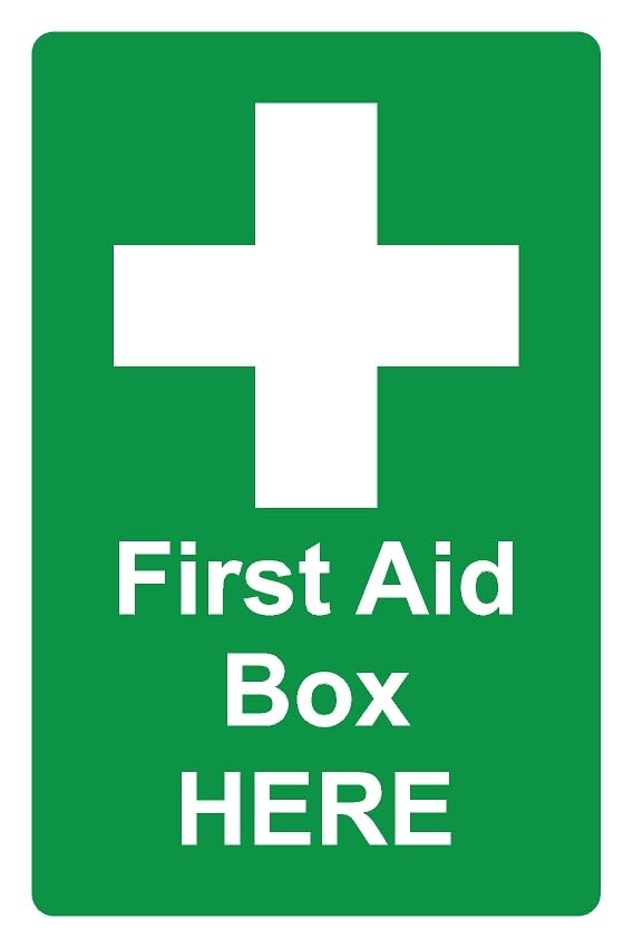 First aid Box here Safety Sign - Self Adhesive Sticker (200mm x 150mm ...