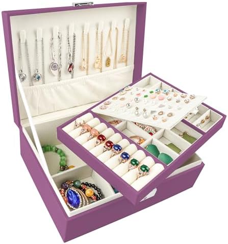 Amazon.com: Sodynee Two-Layer Lint Jewelry Box Organizer Display ...