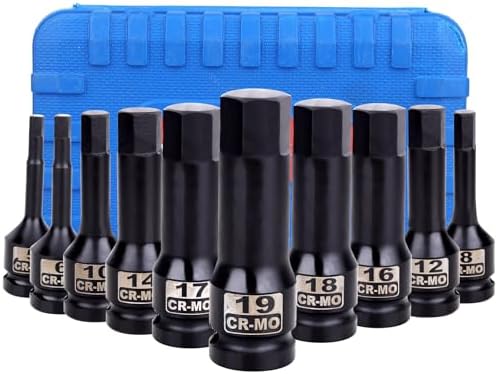 1/2 Inch Impact Hex Bit Socket Set, 10 Piece 5mm - 19mm Drive Impact ...