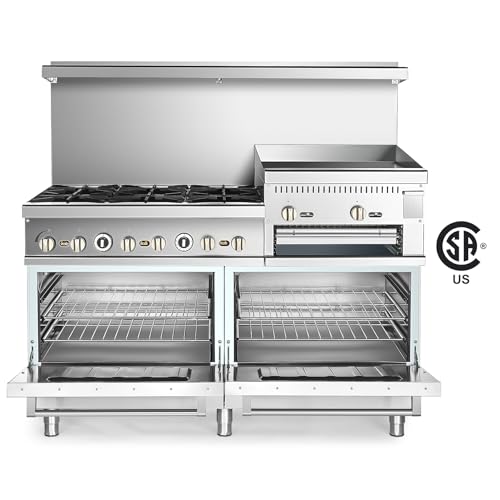 WILPREP 60" Natural Gas Range with 2 Ovens 24" Griddle Broiler, Dual ...