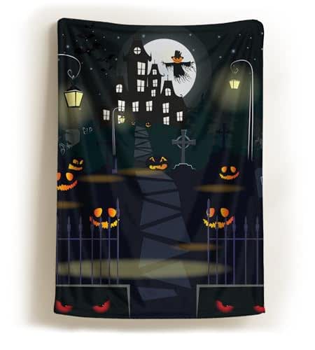 Amazon.com: Halloween Throw Blanket – Spooky Haunted House and Pumpkin ...