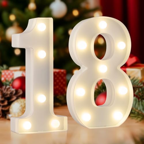 SKYPHAROS LED 18 Light Up Number, 18th Birthday Decorations for Girls ...