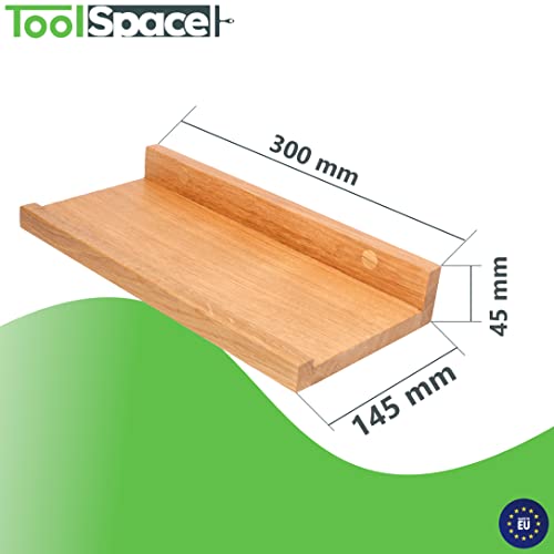 ToolSpace 2 x Wooden Wall-Mounted Book Shelf – Hanging Wall Shelves from Natural Oakwood ...